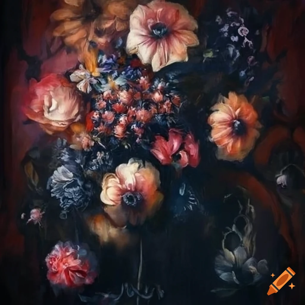 Intriguing gothic floral painting on Craiyon