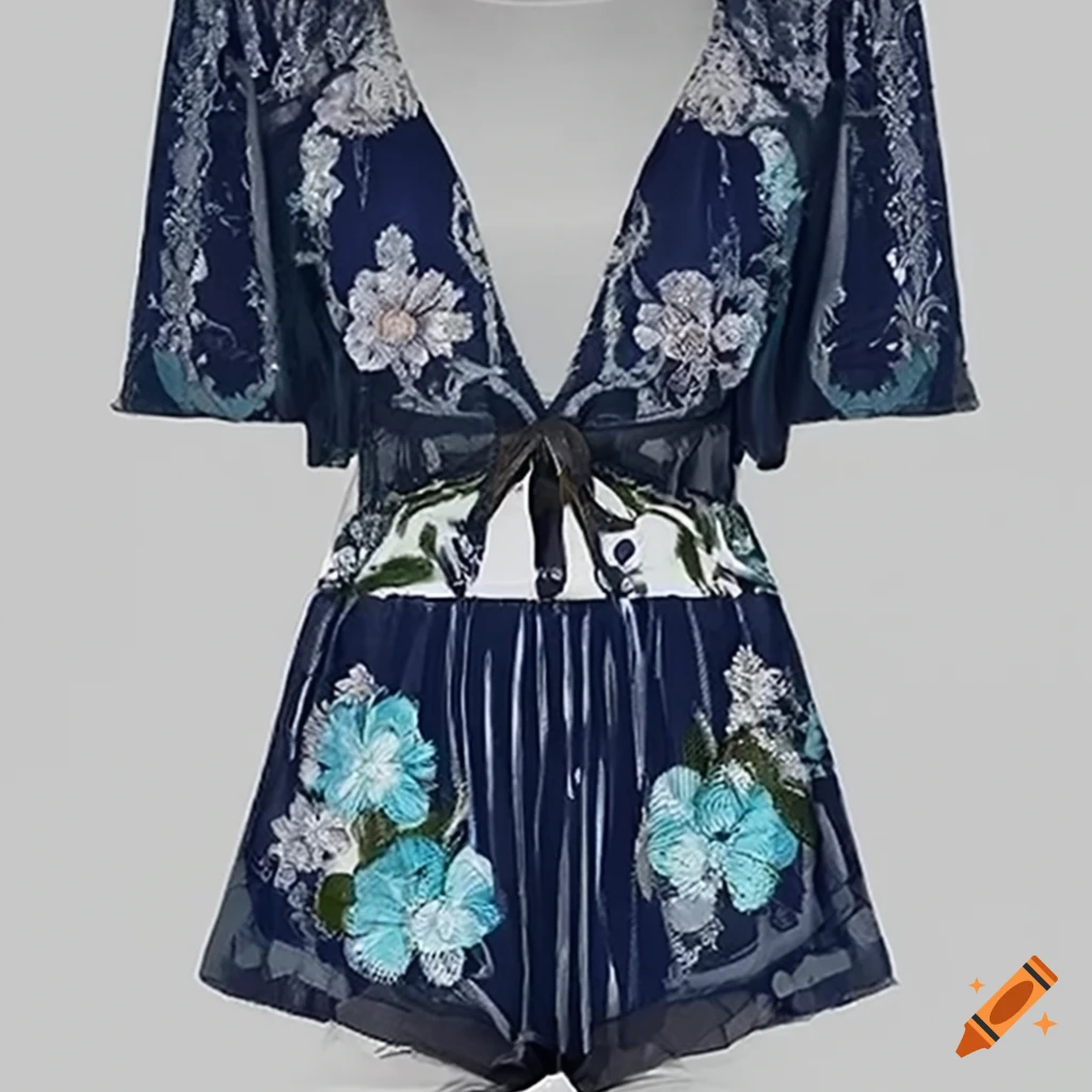 3d render of a high-resolution playsuit with empire waist and plunge ...