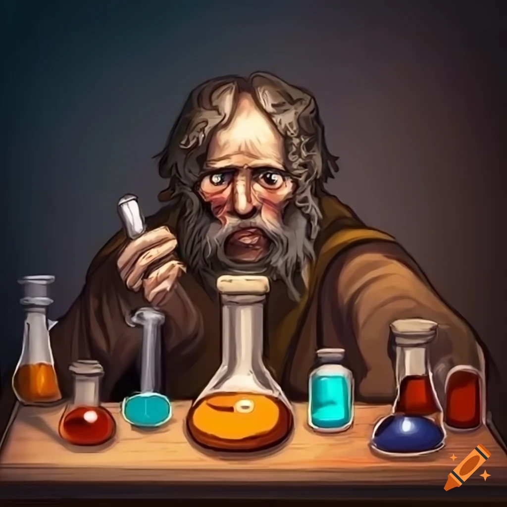 Wizard alchemist creating the philosopher's stone in a mysterious ...