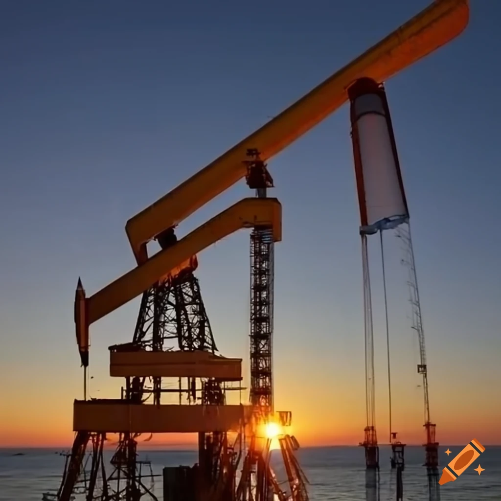 Sunset view of oil rigs on Craiyon