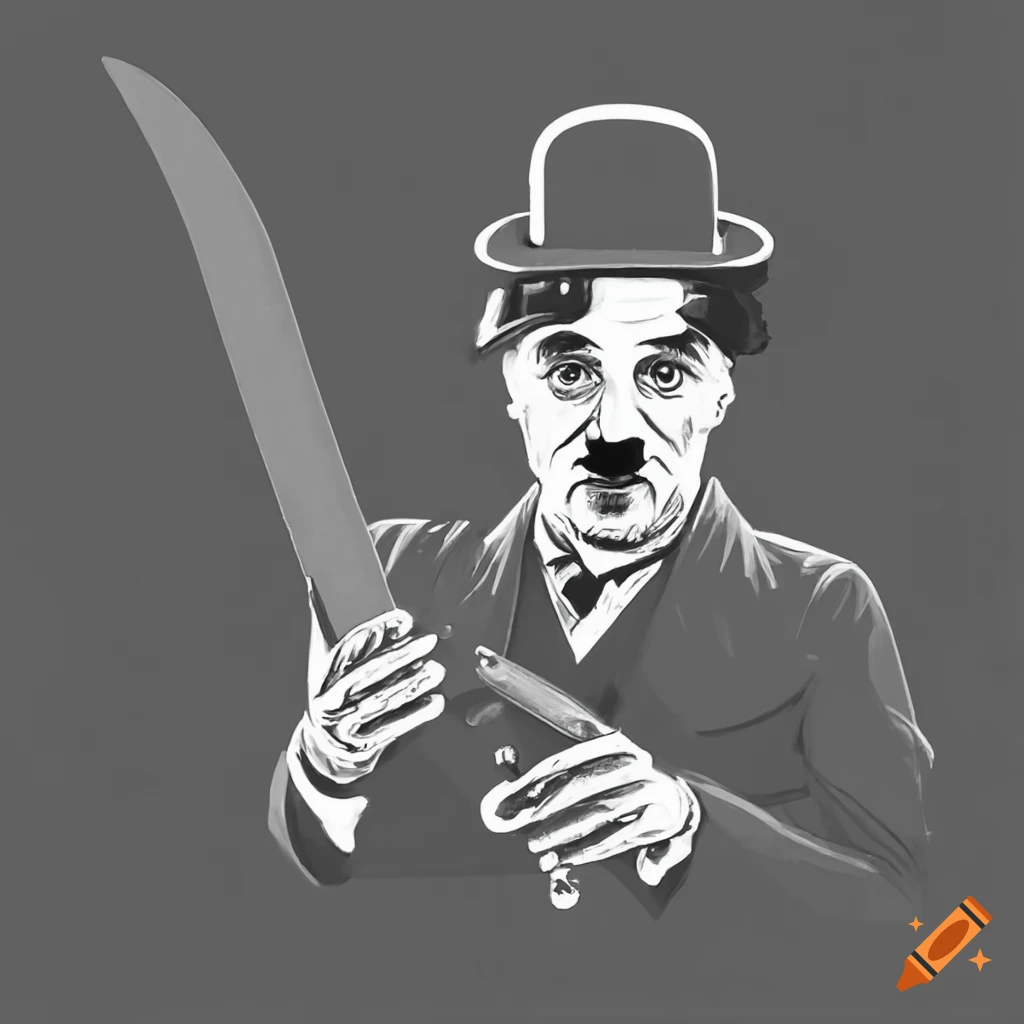 Charlie chaplin holding a machete on Craiyon