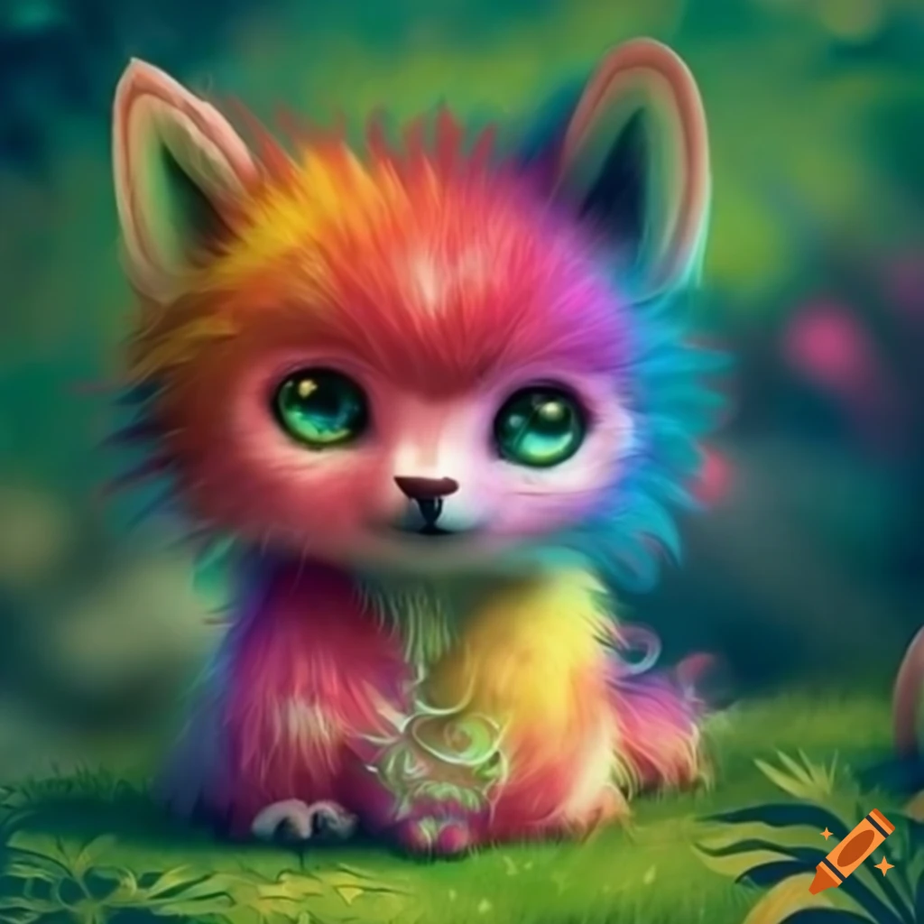 Colorful furry creatures in a fairy-tale scenery on Craiyon