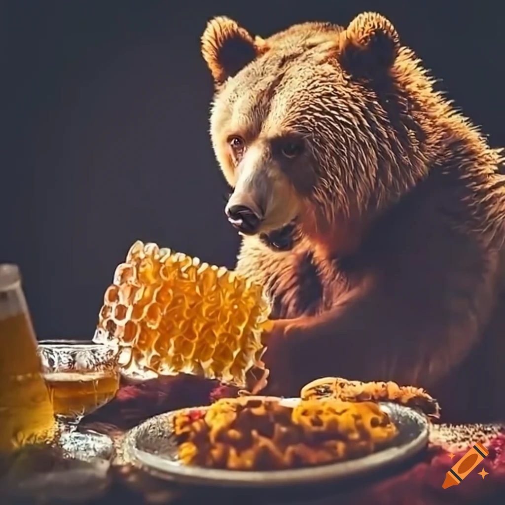 Cute bear enjoying a winter feast