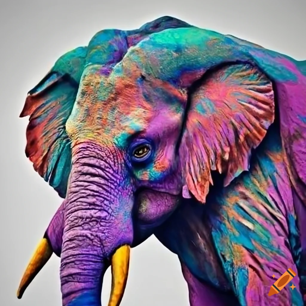 Closeup of a colorful elephant on Craiyon