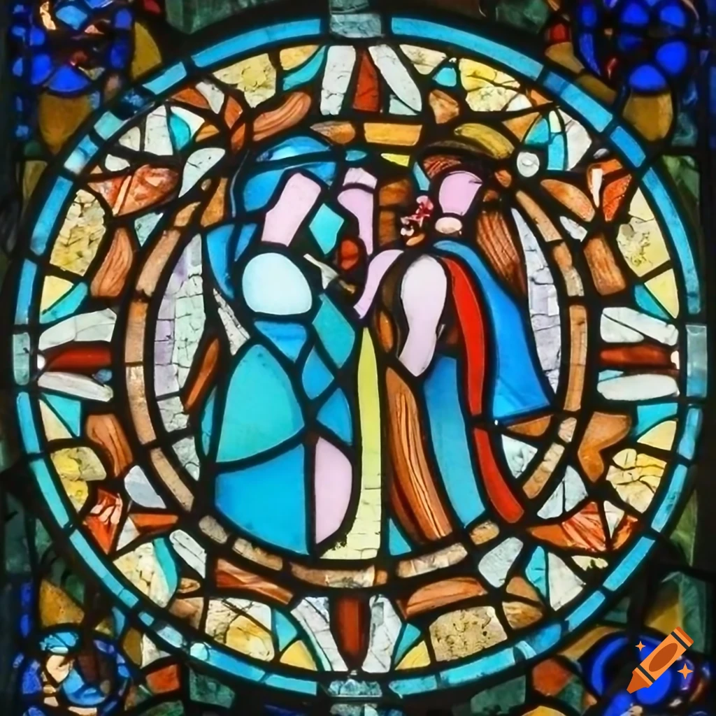 Stained glass artwork of two hugging girls on Craiyon
