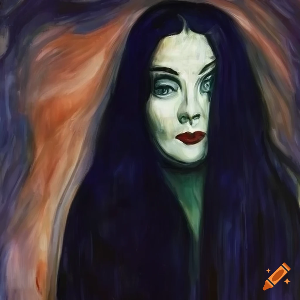 Portrait of morticia addams by edvard munch