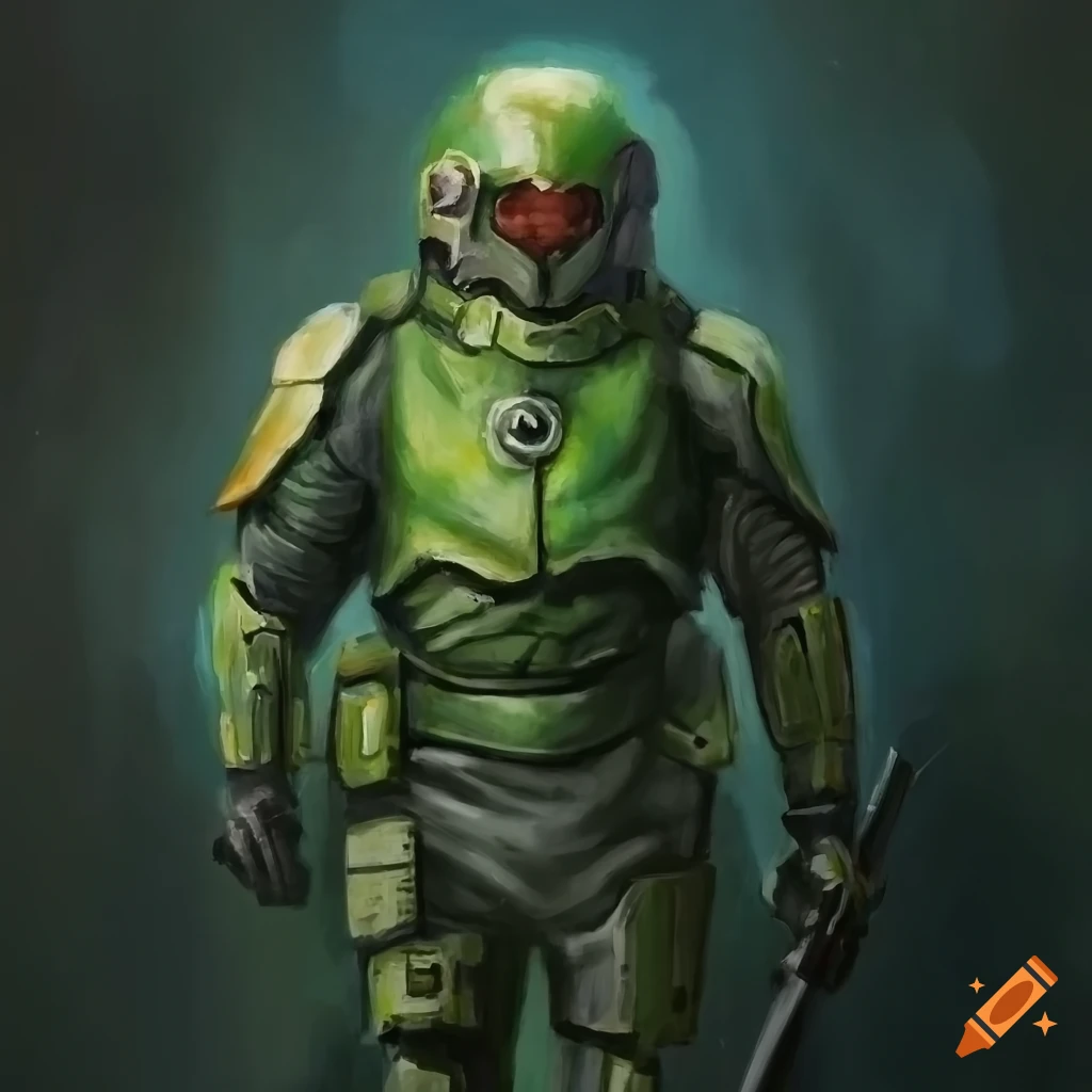 Portrait of a sci-fi soldier in green armor on Craiyon