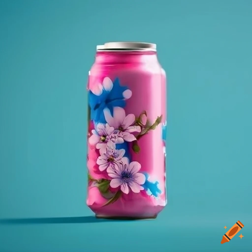 Blue And Pink Soda Can With Flower Print