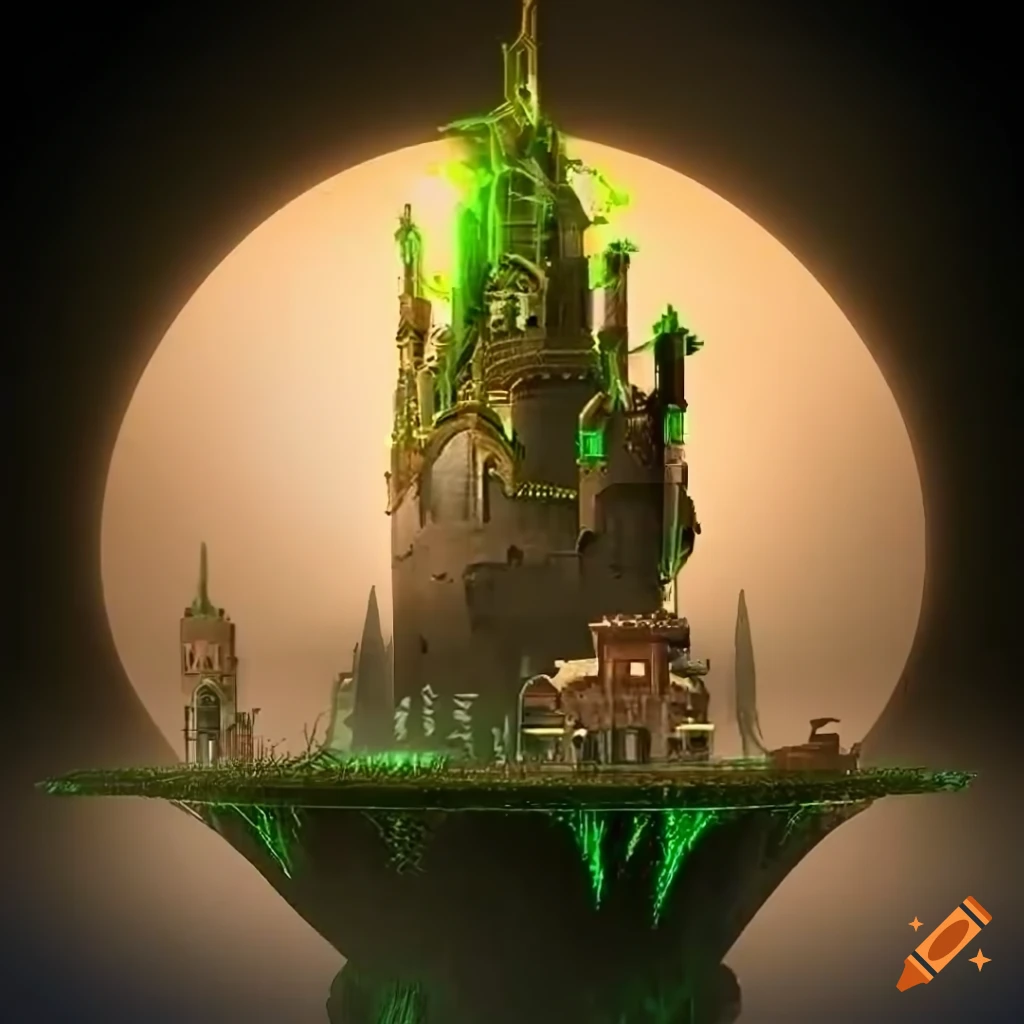 Steampunk castle on a misty floating island on Craiyon