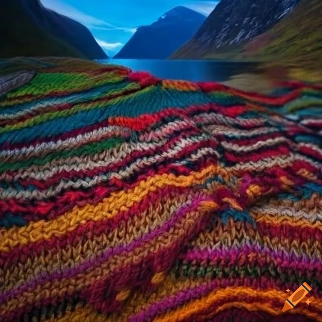 Vibrant norwegian fjord-inspired knitwork on Craiyon