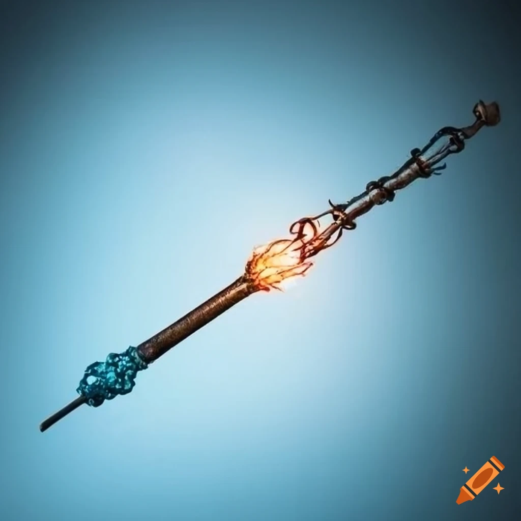 Artistic representation of a long crystal rod with a ball on Craiyon