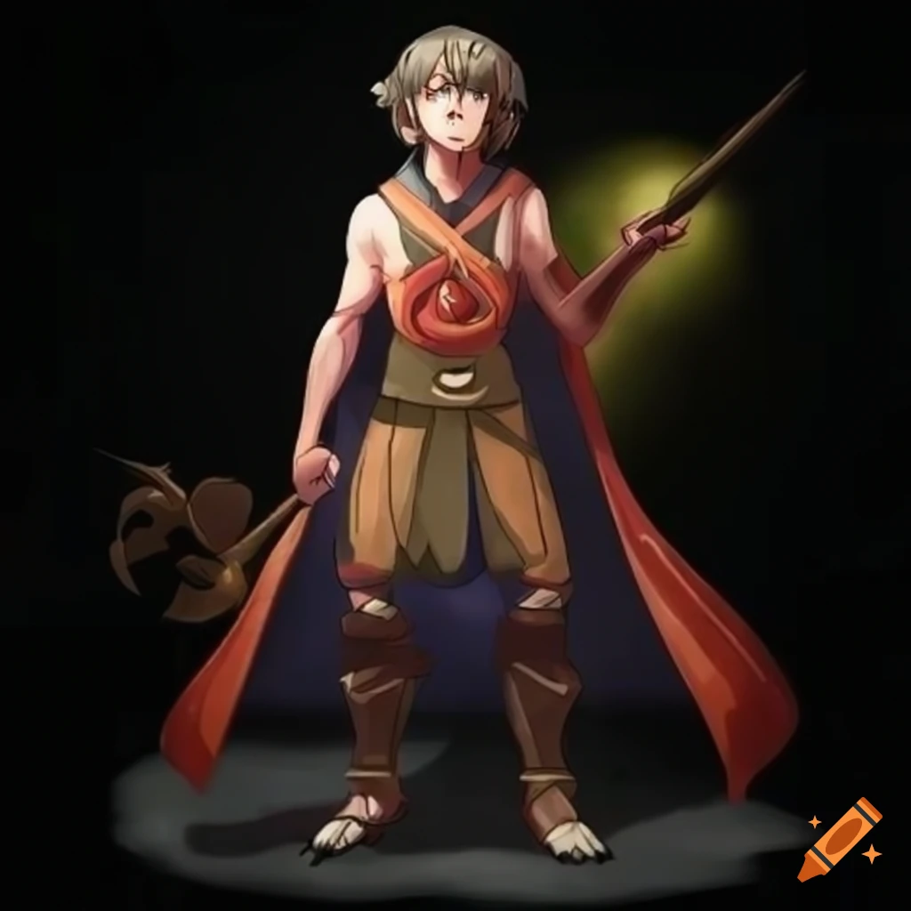 Medieval mercenary character in anime style with grey background on Craiyon