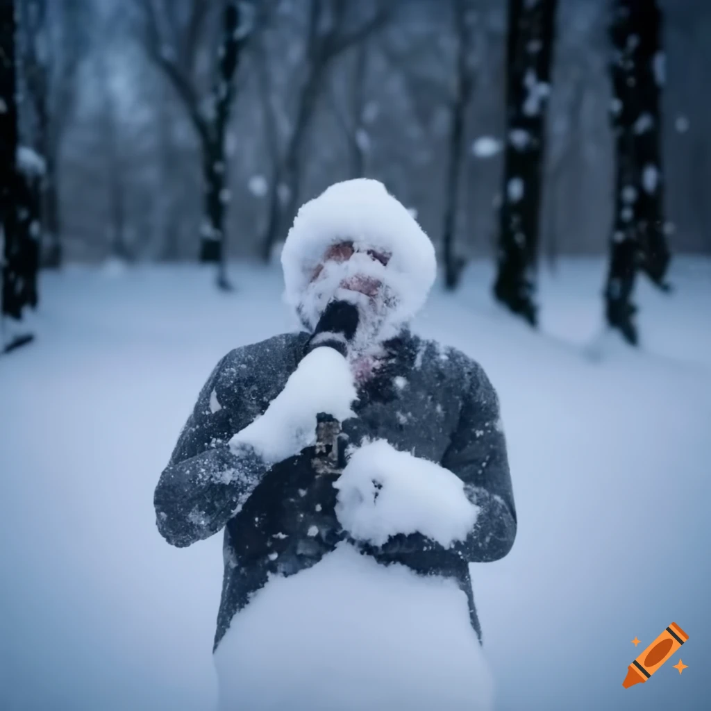 Male performer singing in the snow on Craiyon