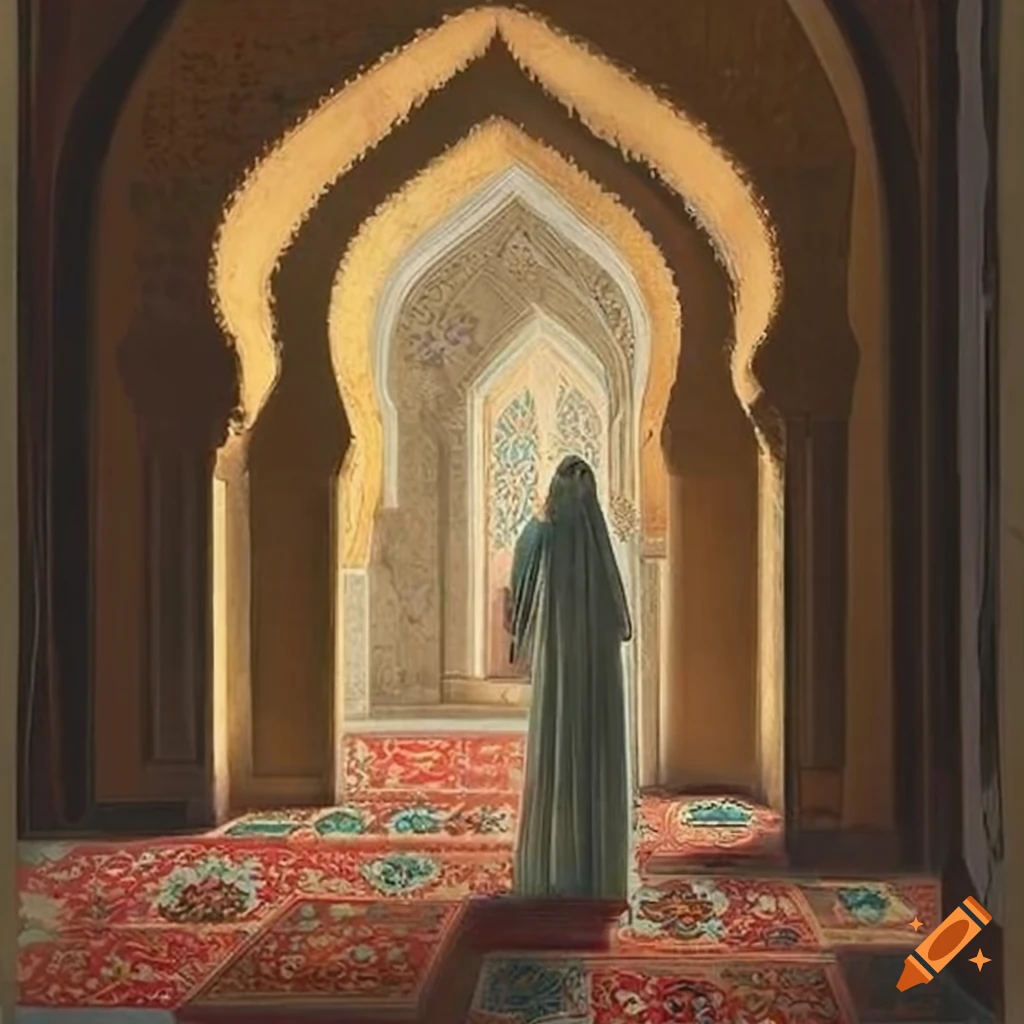 Interior of an arabian hall with flowing curtains on Craiyon