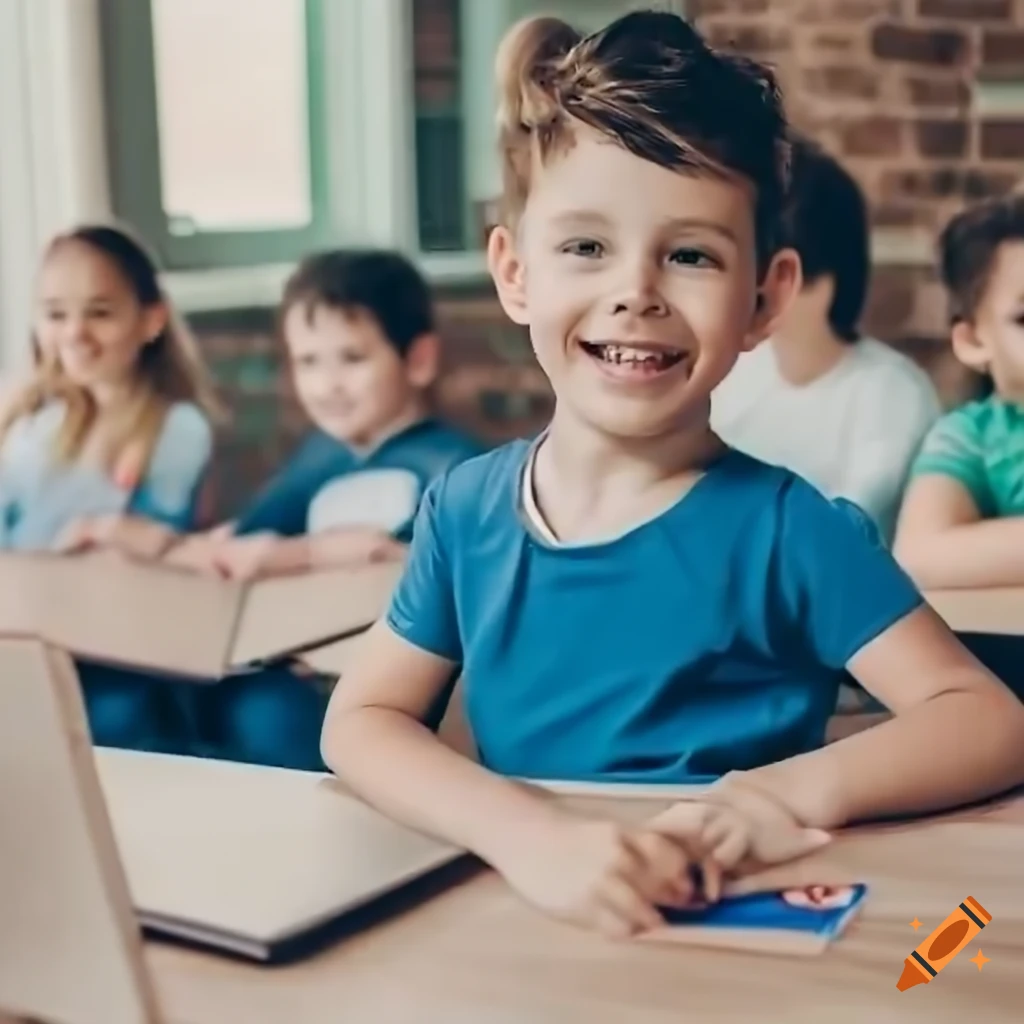 Happy kid learning and playing at school
