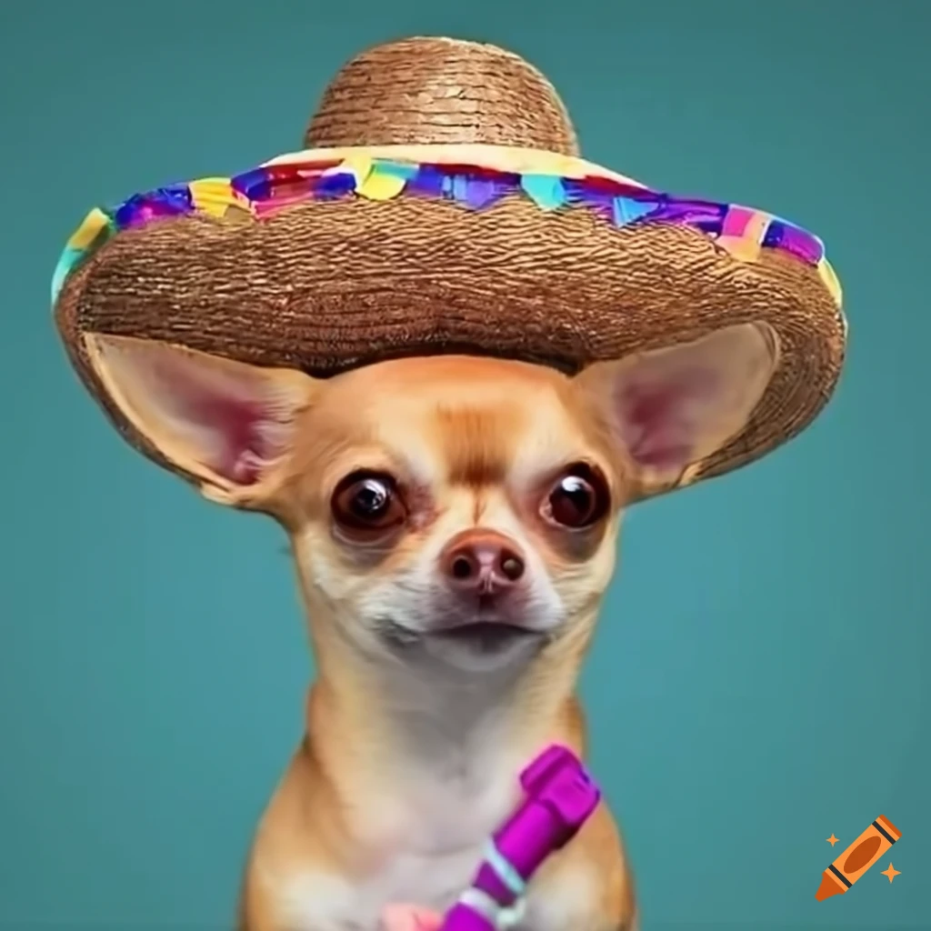 Funny chihuahua wearing a sombrero and holding a toy gun on Craiyon