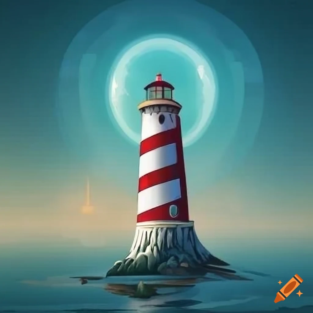 Snowy beach with a mecha lighthouse on Craiyon