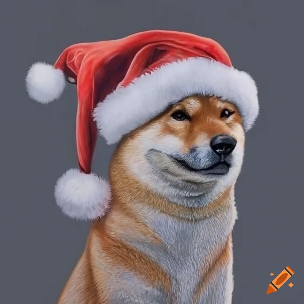 Hyper realistic portrait of a Shiba Inu wearing a Santa hat on Craiyon