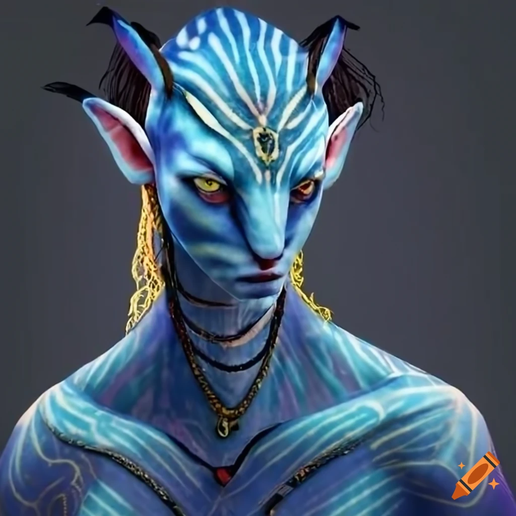 Blue na'vi character from the movie avatar with red eyes on Craiyon