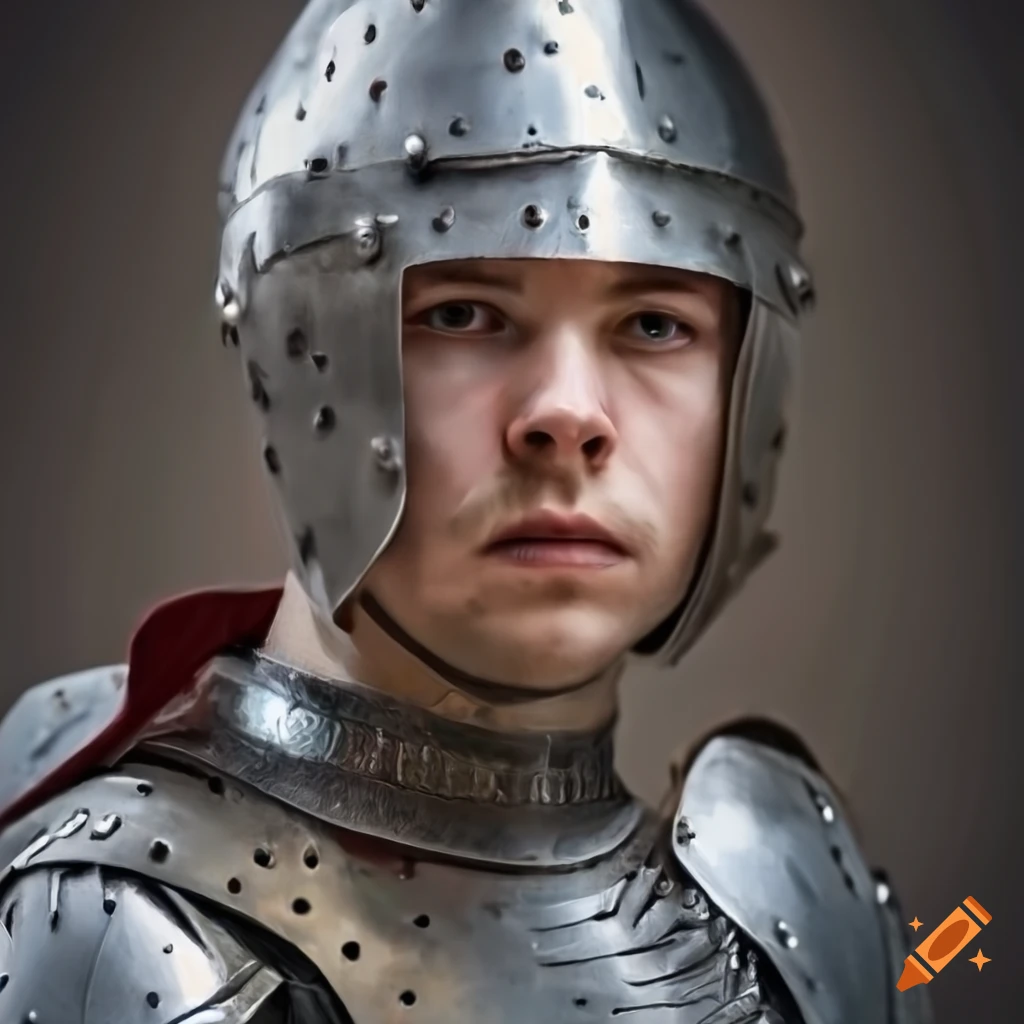 Close-up of a male knight in armor on Craiyon
