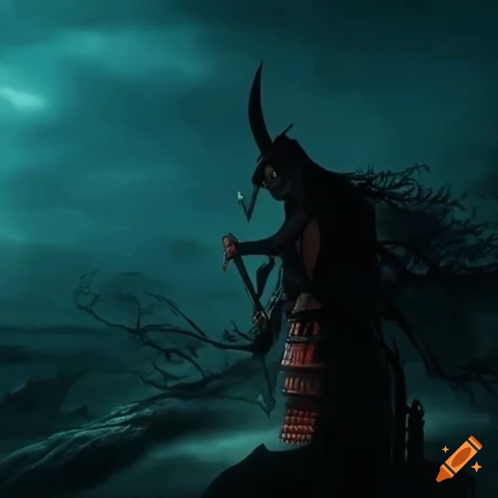 Mysterious depiction of a lone samurai on Craiyon
