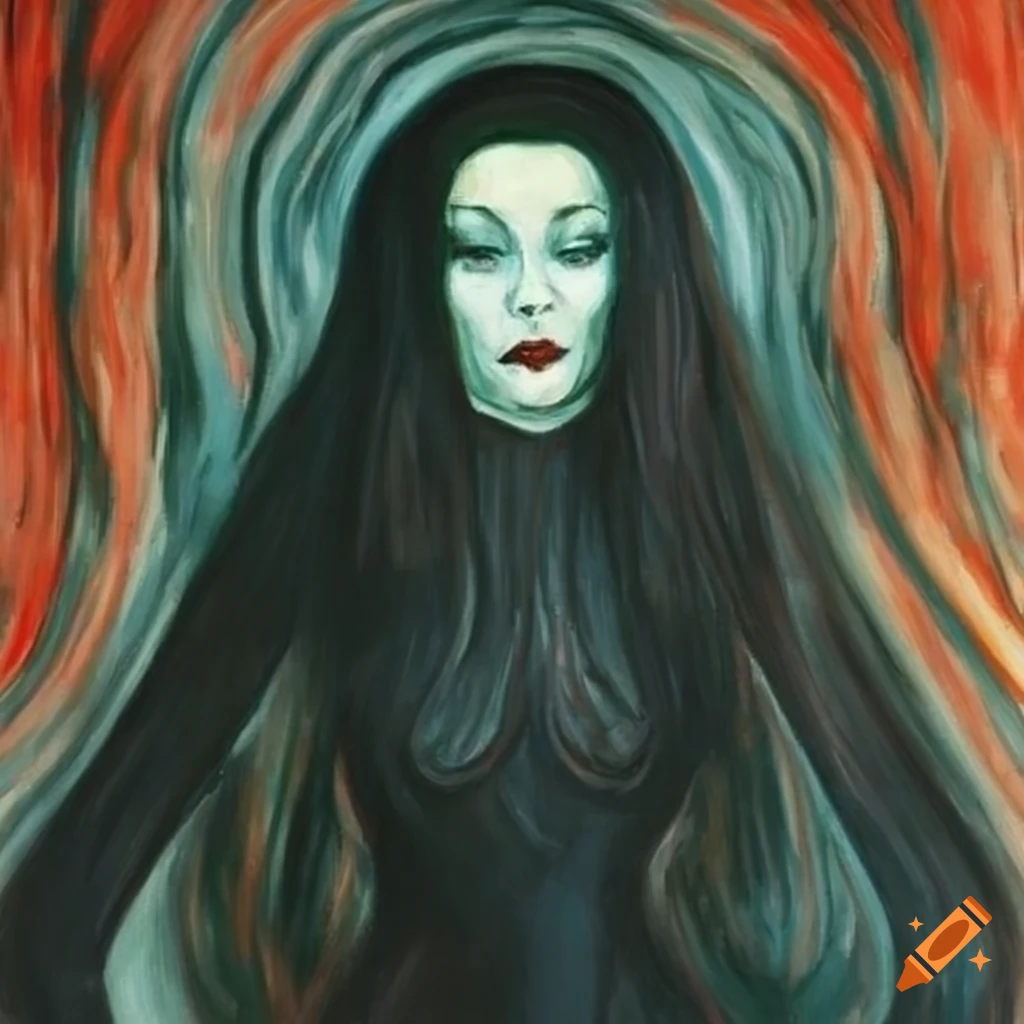 Francis bacon's portrait of morticia addams on Craiyon