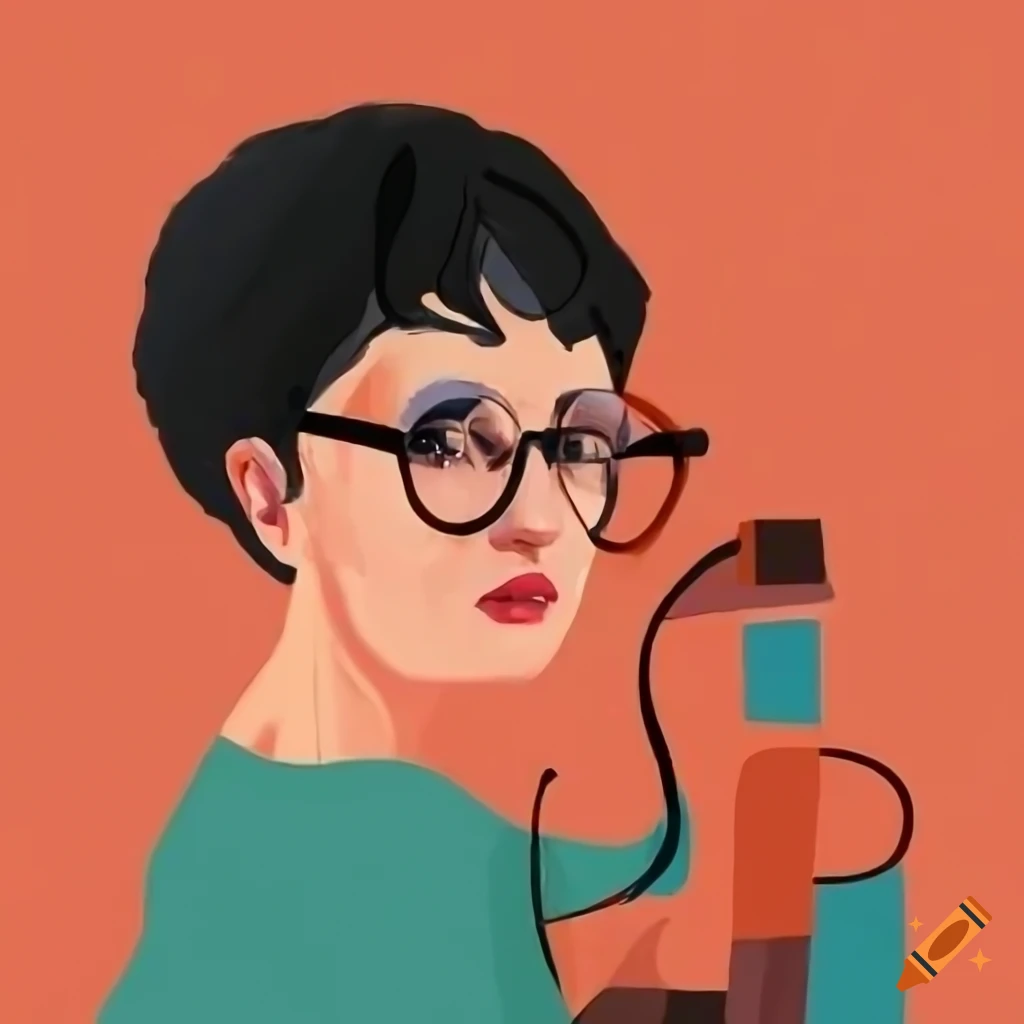 Superflat artwork of a woman sewing on a couch on Craiyon