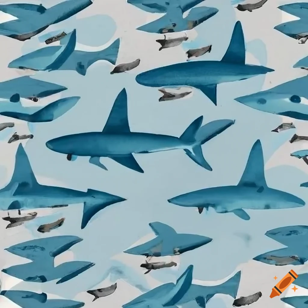 Watercolor pattern of happy sharks on Craiyon