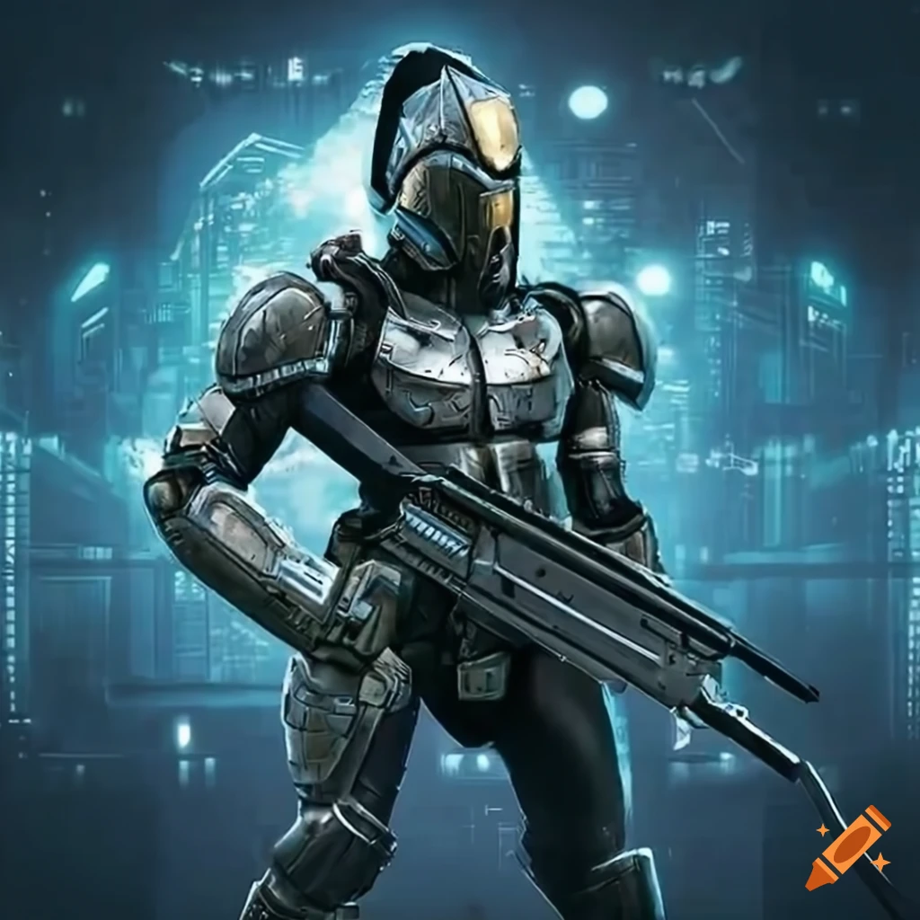 Futuristic power armored soldier in jungle on Craiyon