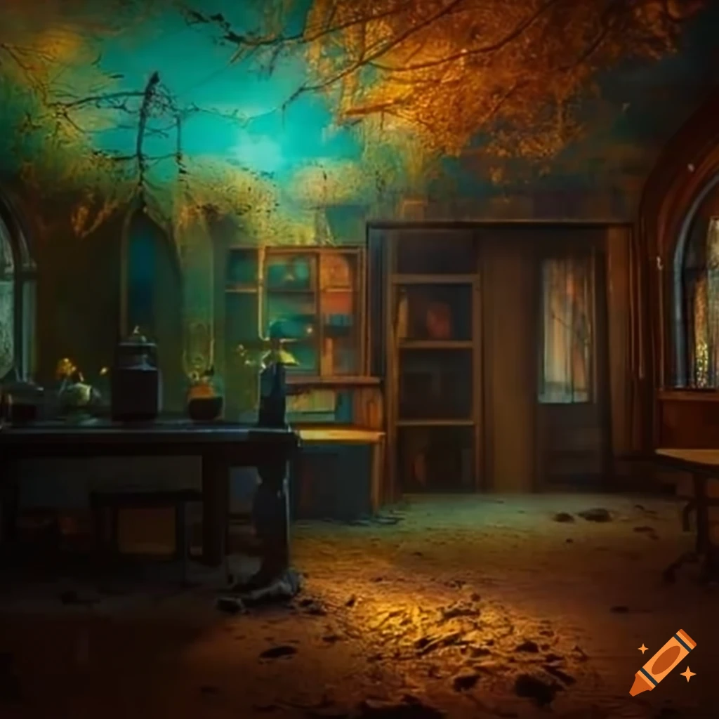 Autumn-themed laboratory with starlight on Craiyon