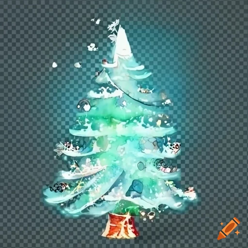 Snow-covered pine tree sprite with transparent background on Craiyon