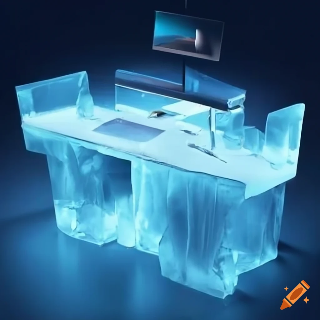 Computer desk with an ice chair on Craiyon
