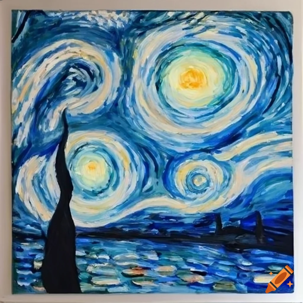 Painting of a starry night in the style of claude monet on Craiyon
