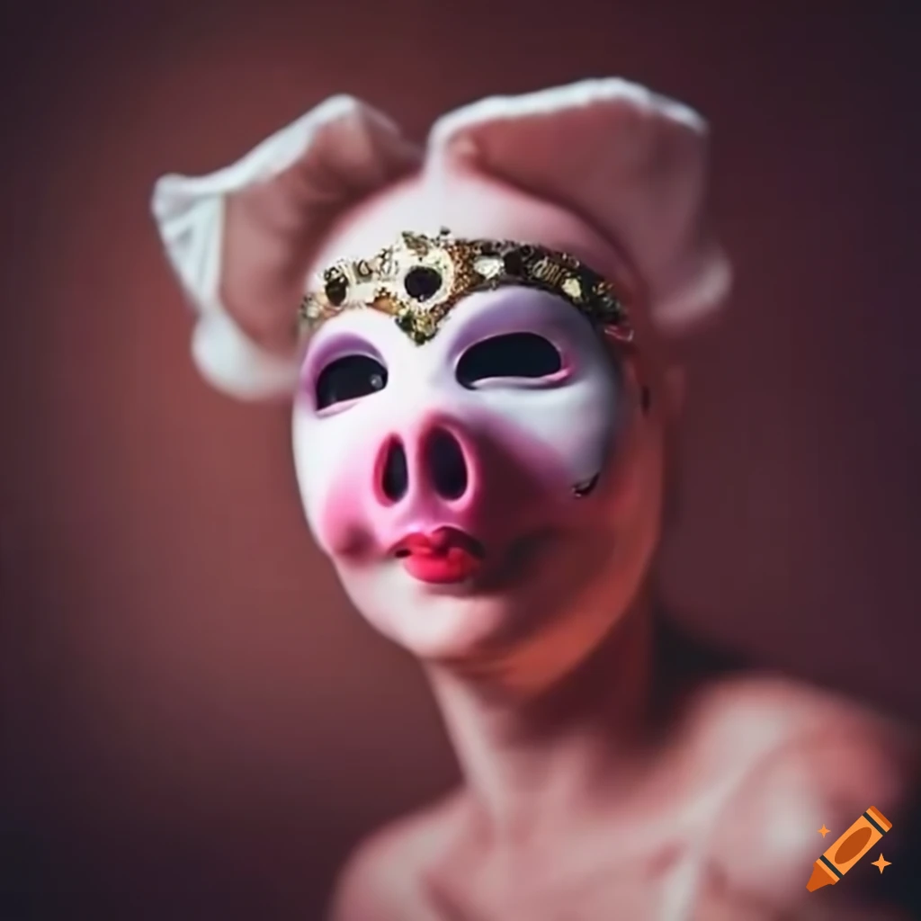 Woman wearing a piggy mask at a carnival party on Craiyon