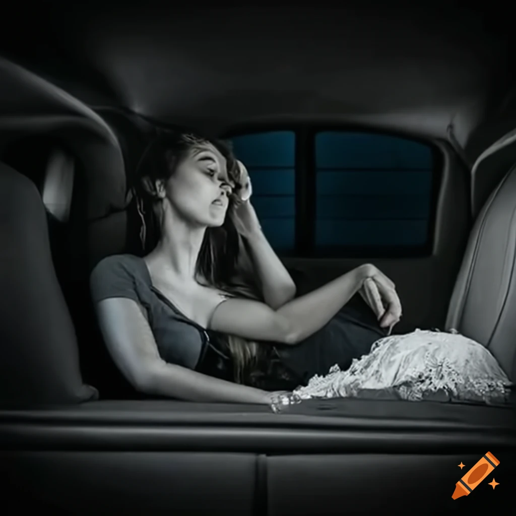 Distressed woman trapped in the backseat of a car on Craiyon