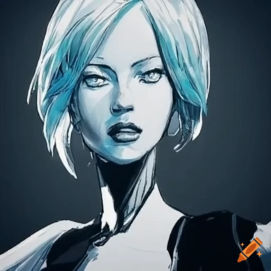 Detailed pen and ink illustration of a captivating female figure