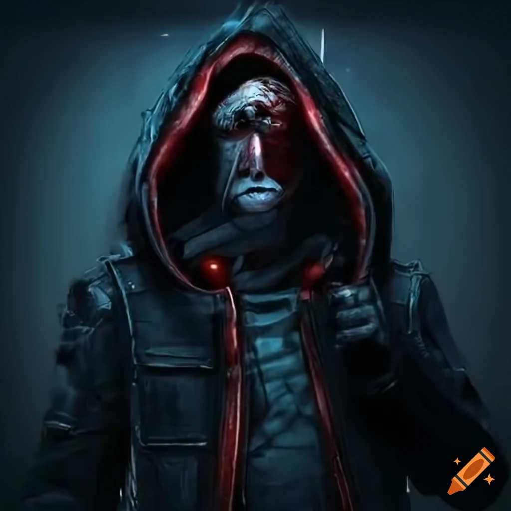 Cyberpunk character with red eye and guns on Craiyon