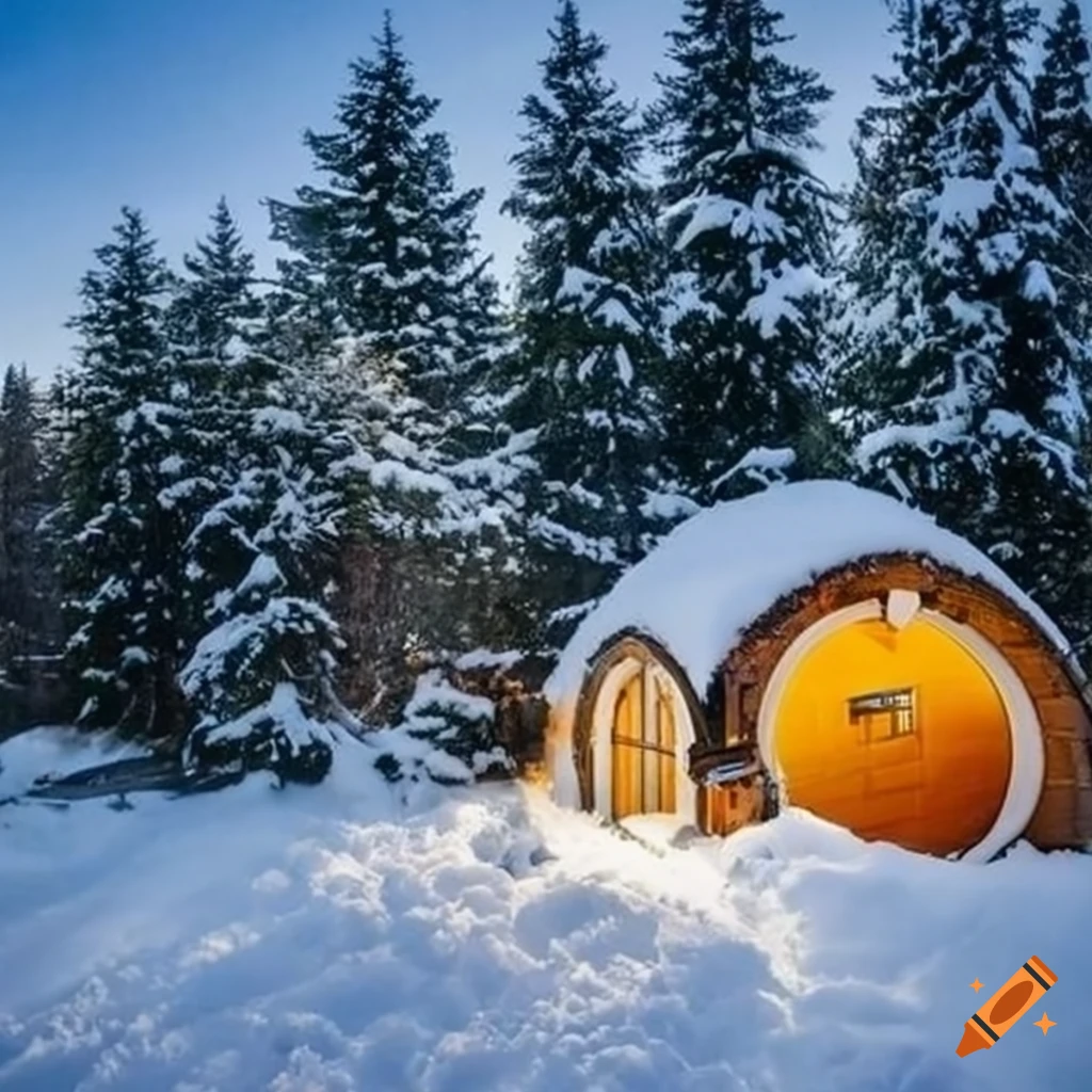 Snow globe with a miniature hobbit house on Craiyon