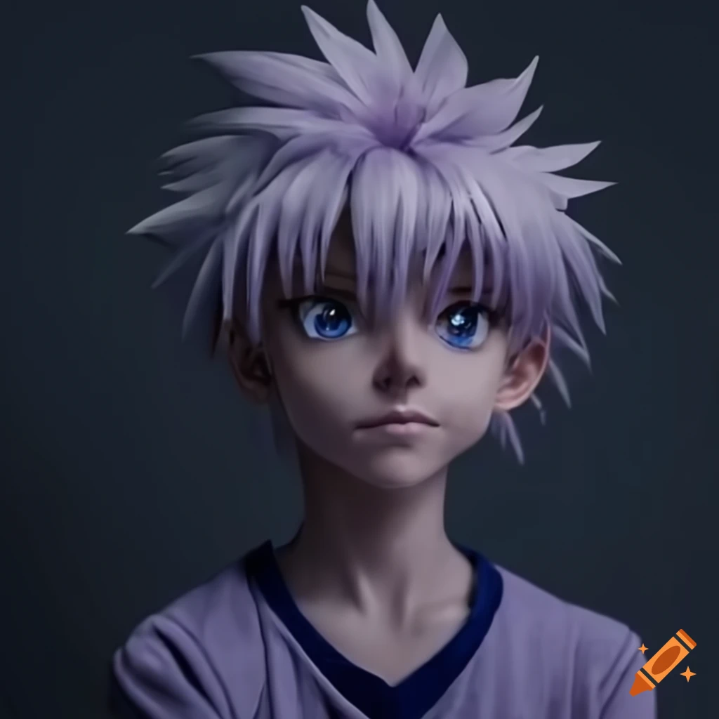 Photorealistic image of killua from hunter x hunter