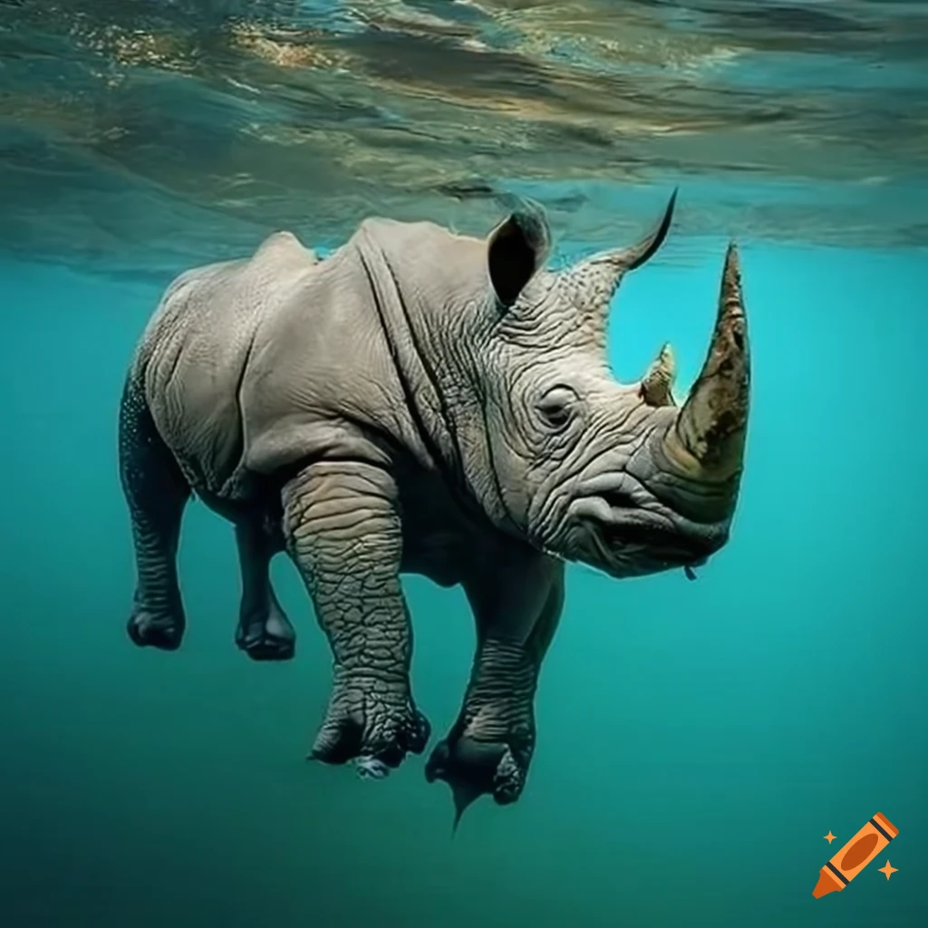 Rhino swimming in water on Craiyon