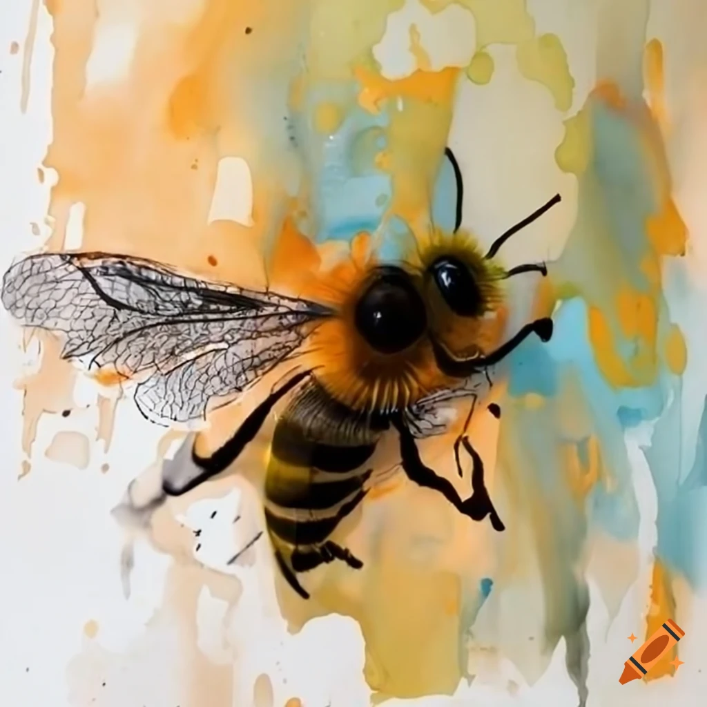 Abstract ink painting of a bee