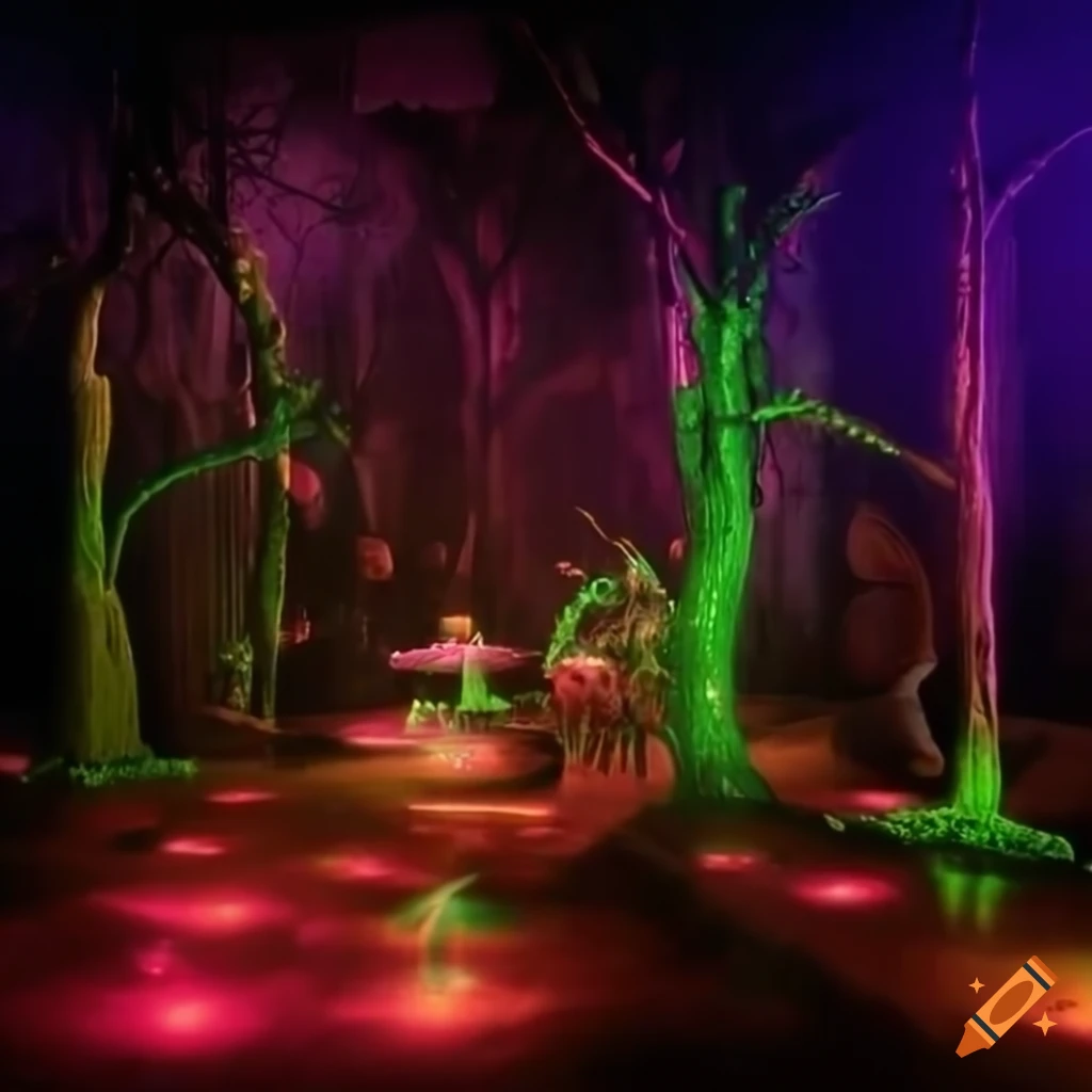 Neon-lit doctor who tv set with jungle theme on Craiyon