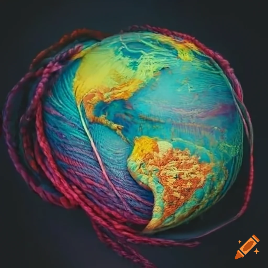 Multicolored yarn representing planet earth on Craiyon