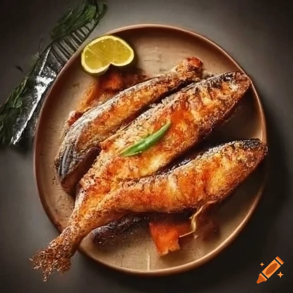 Delicious hilsha fish fry for hotel menu on Craiyon