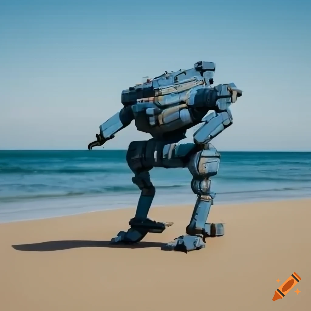 Hydrodynamic light mech with long legs in ocean background on Craiyon