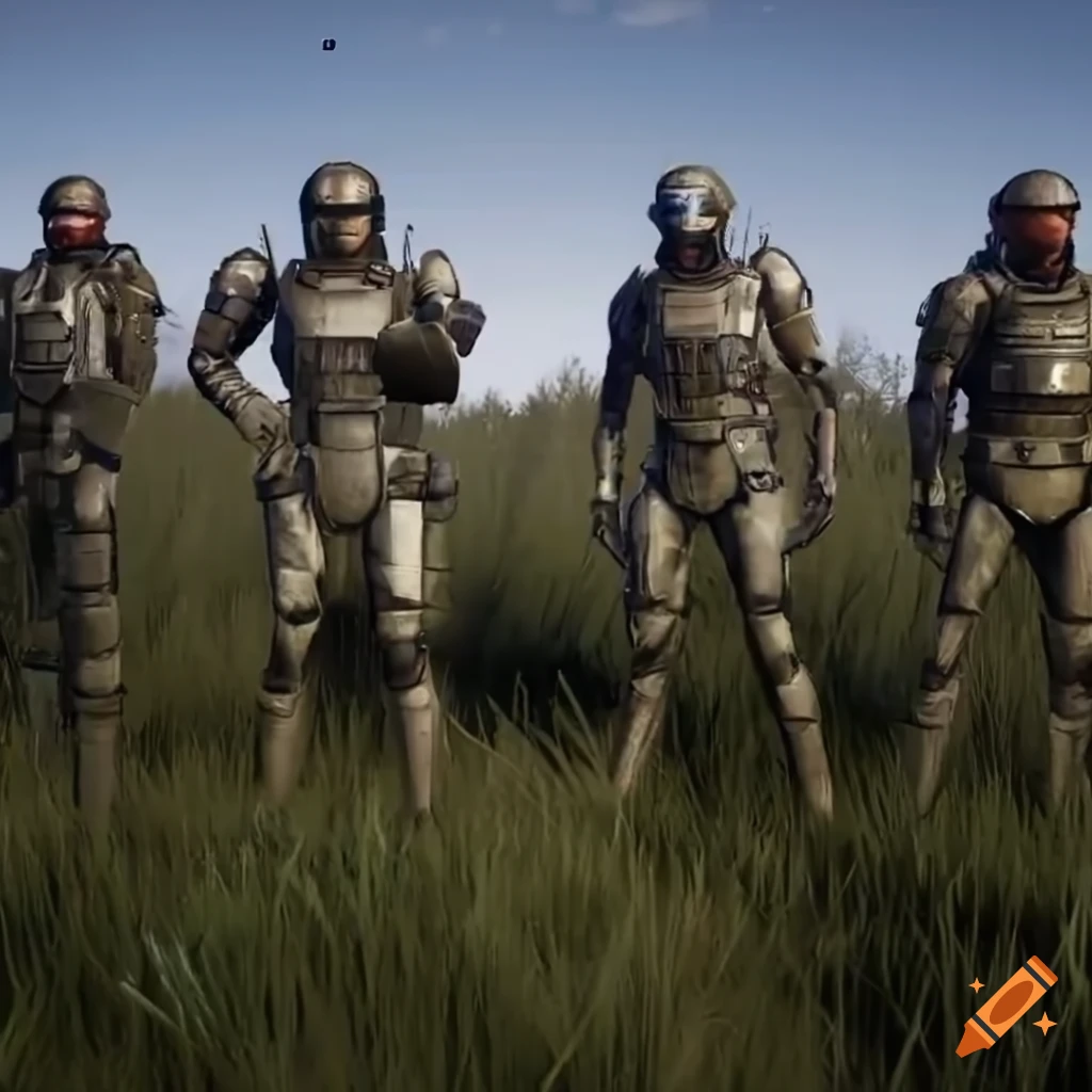 Sci-fi soldiers with french flag and tank on grassland on Craiyon