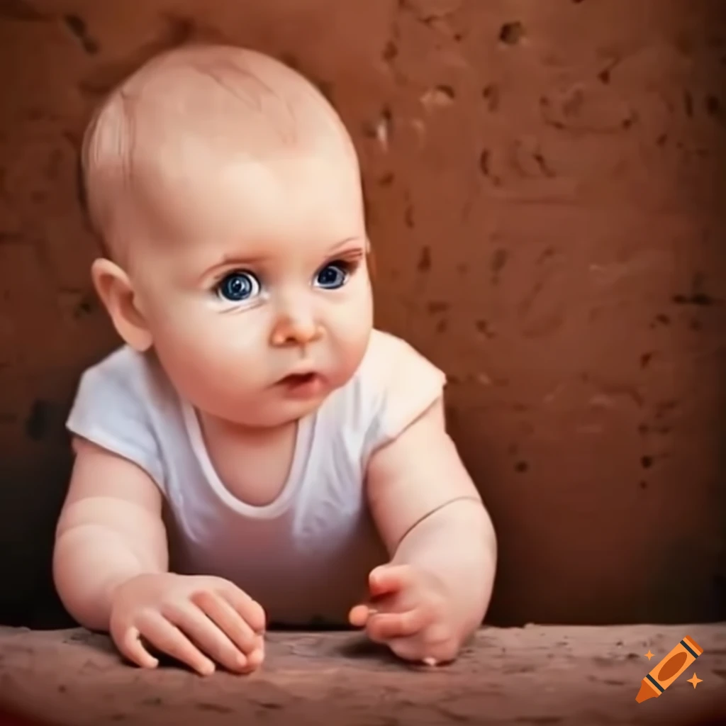 Adorable baby hiding behind a wall
