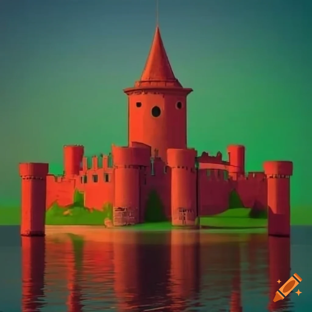 Red castle with green door and balcony