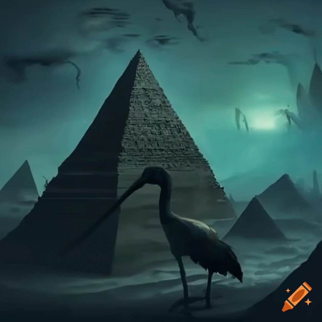 Image of an eerie desert with ancient pyramids and a supernatural ...