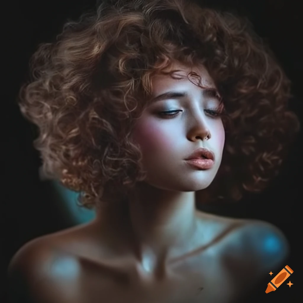 Double exposure of nature and curly hair on Craiyon